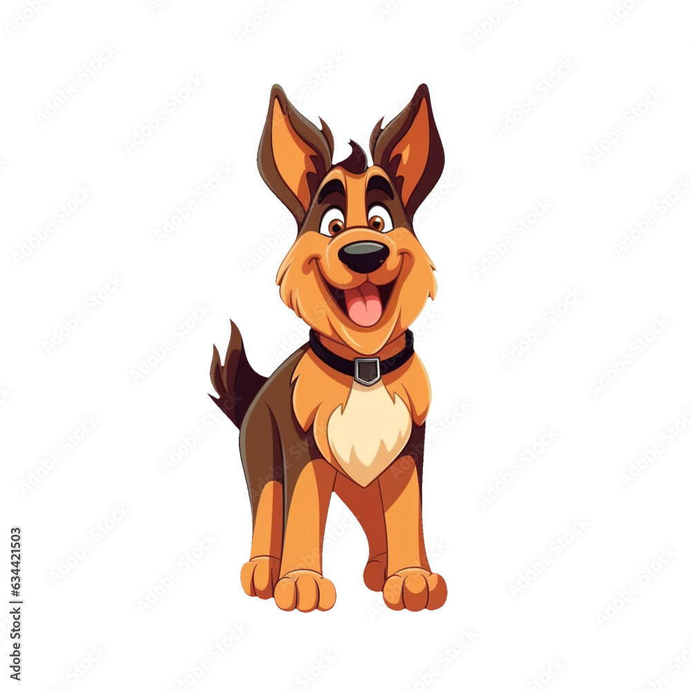 Cute Cartoon German Shepherd Dog with Ears Up and Goofy Smile Stock ...