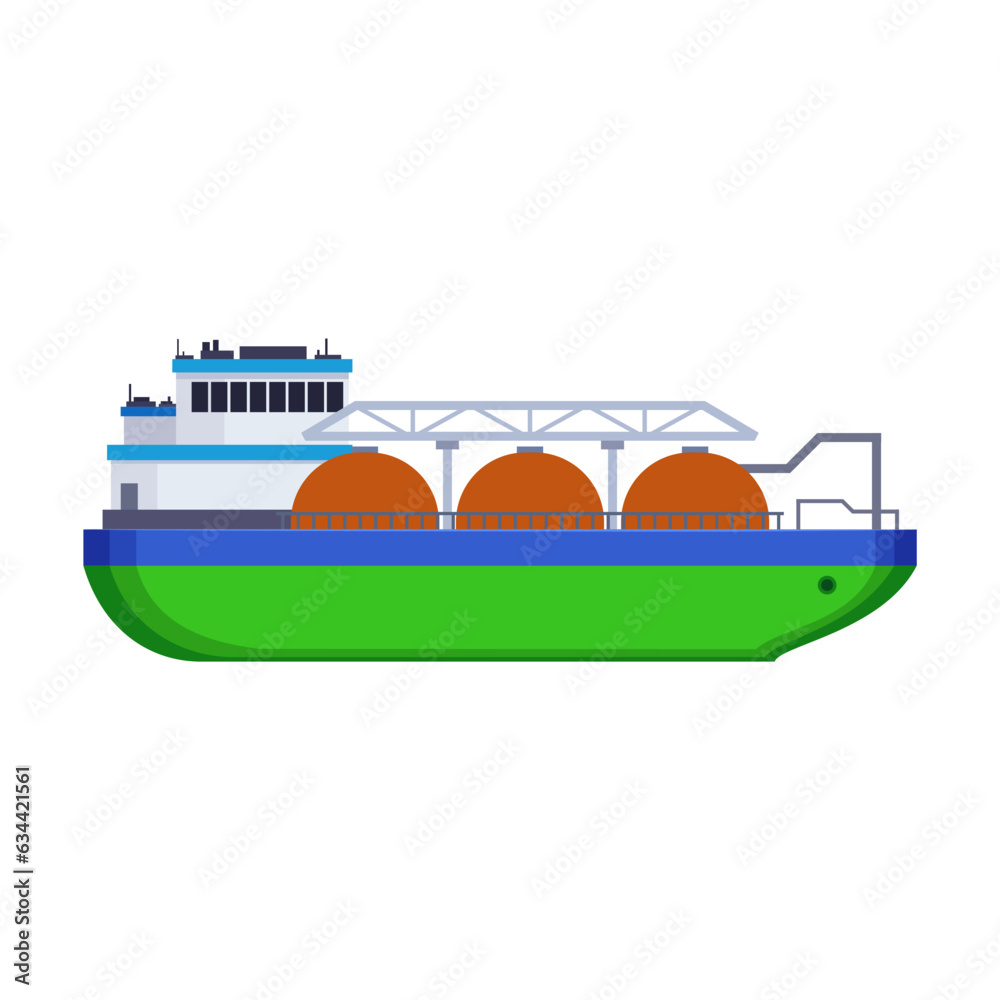 Lowered natural gas tanker on white background. Side view of chemical ...