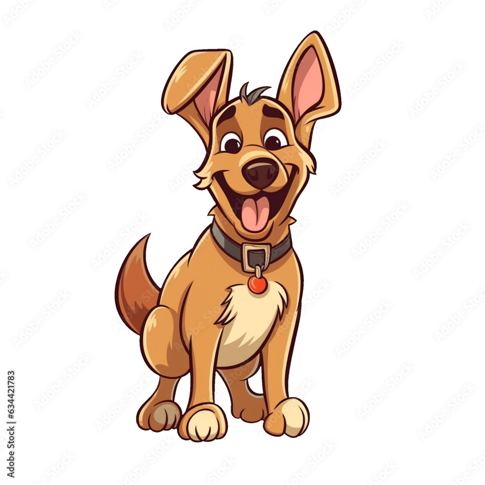Cute Cartoon German Shepherd Dog with Ears Up and Goofy Smile Stock ...