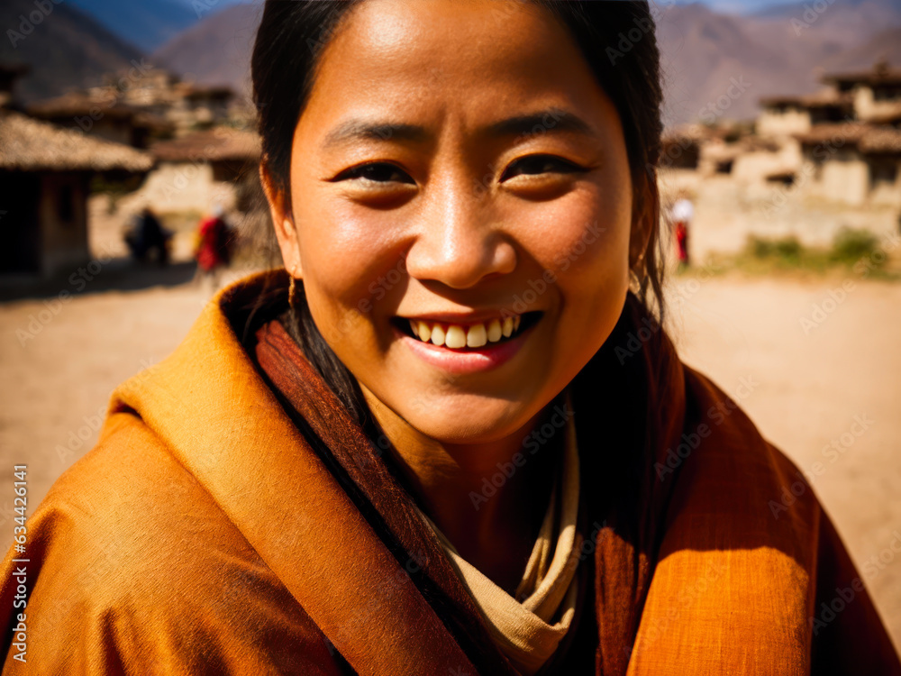 Tibetan children with a cheerful smile wearing a bright a traditional ...