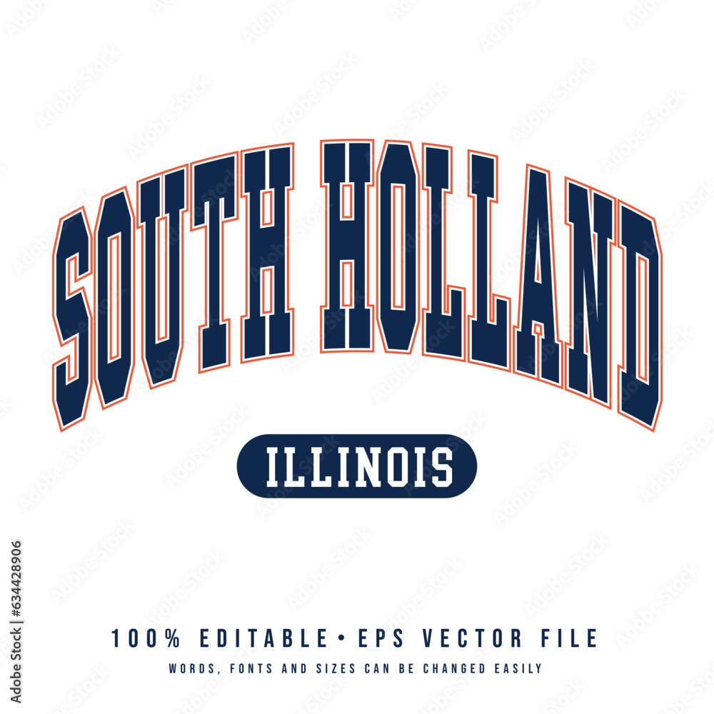 South Holland text effect vector. Editable college t-shirt design ...