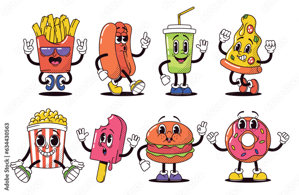 Retro Cartoon Fast Food Characters Embody Vibrant And Funky Vibes ...