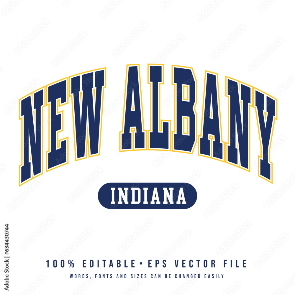 New Albany text effect vector. Editable college t-shirt design ...