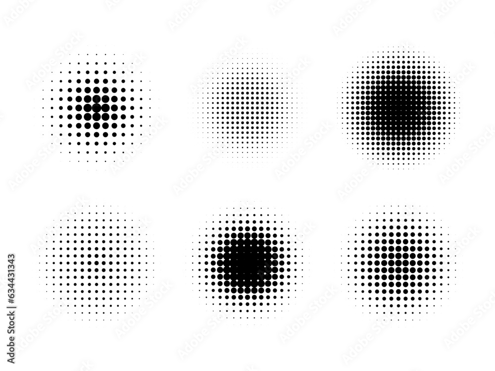 Set of round shapes with halftone gradient effect. Pop art textures of ...