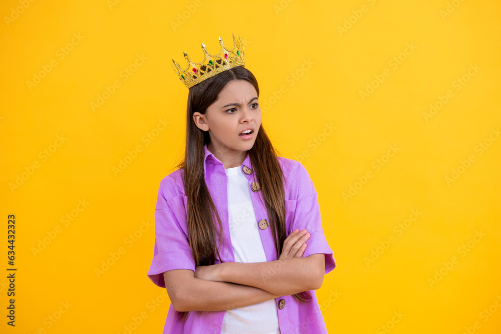 selfish and arrogant. egoist teenager. selfish girl in crown. teen girl look selfish in the ...