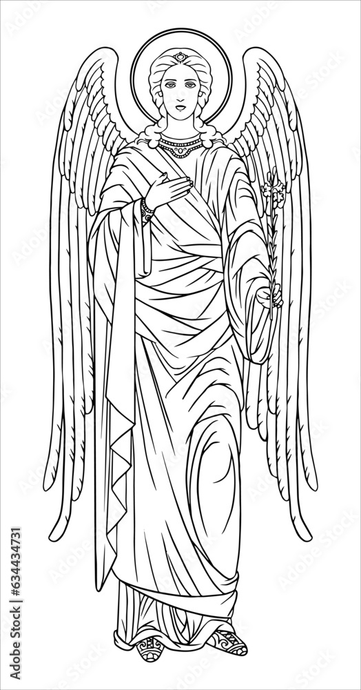 Archangel Gabriel With Lily - Heavenly Messenger. Vector Line ...