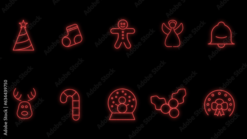 10 Christmas Neon Loop Icons 2 Infographics Stock Template | Adobe Stock