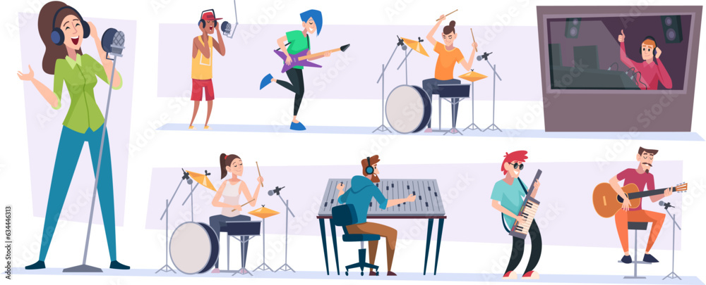 Sound studio. Music production room with singers exact vector ...