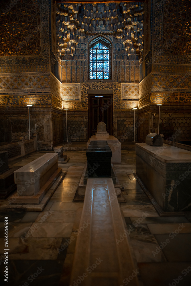 Inside view of the Gur-e-Amir (Guri Amir). Interior of mausoleum of the ...