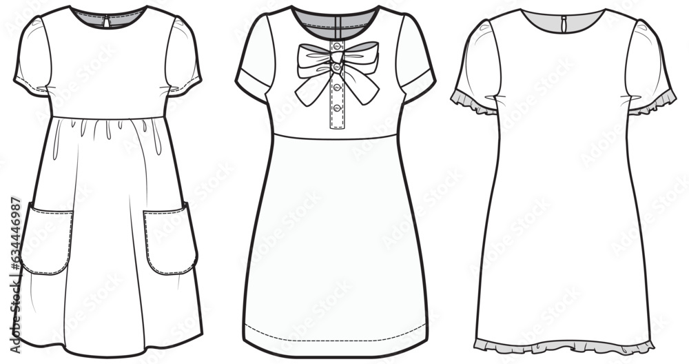 Women shift dress design flat sketch fashion illustration drawing with ...