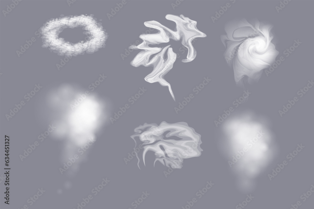Different shapes of steam or vapor vector illustrations set. Collection ...
