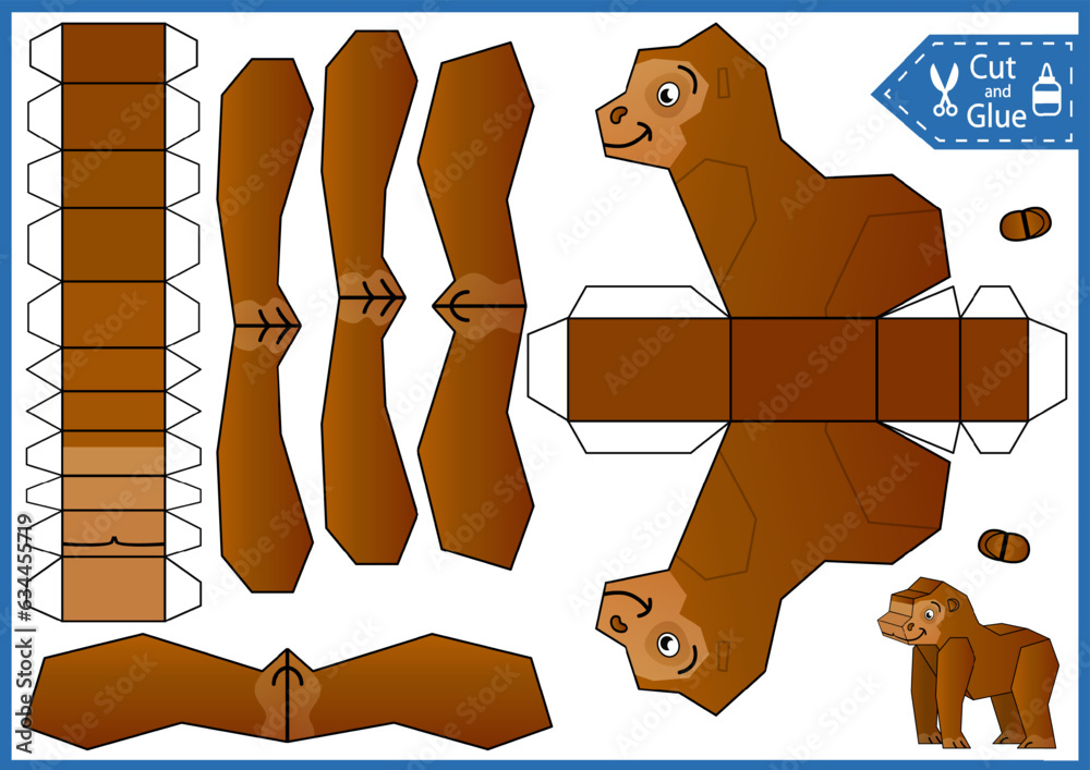 Kids craft template. Cut and glue paper3d animals. DIY papercraft ...