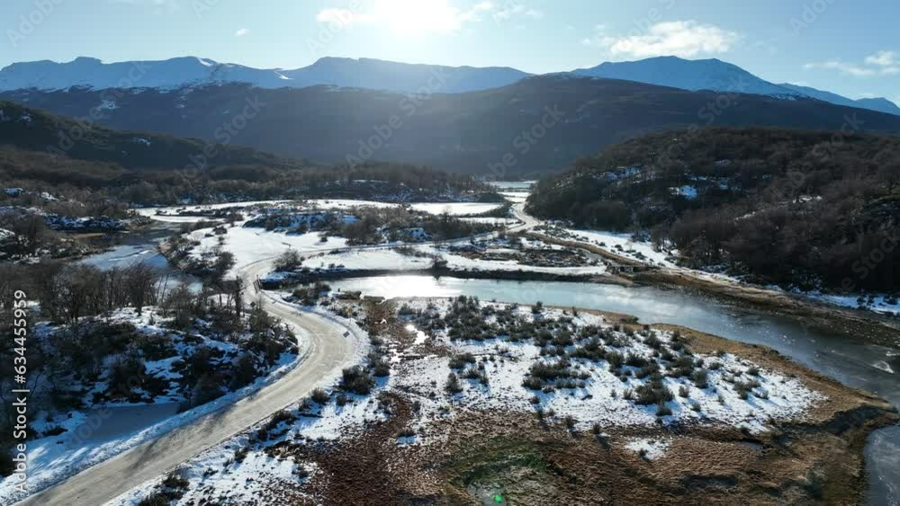 National Park At Ushuaia In Fin Del Mundo Argentina. Snowy Mountains ...