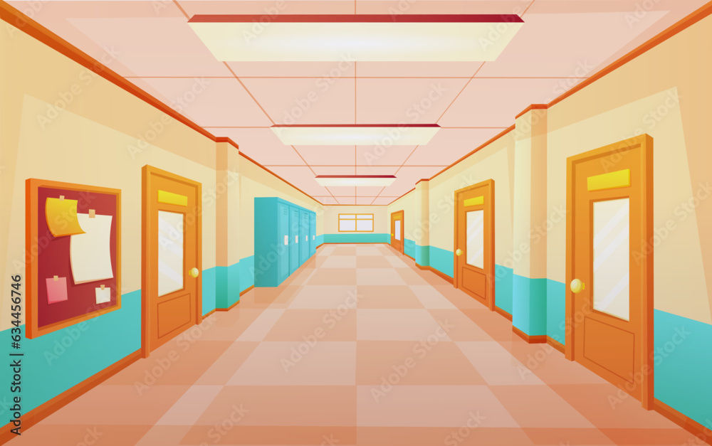 Cartoon school hallway, halls or corridor perspective graphic art ...