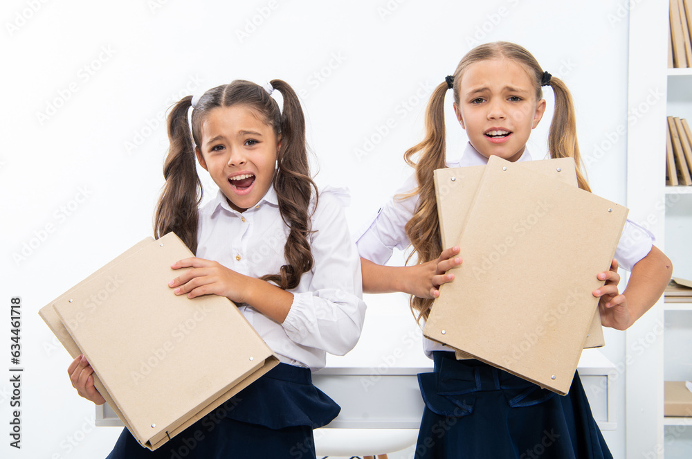 school education for girls. children girls on desk. ready for school ...