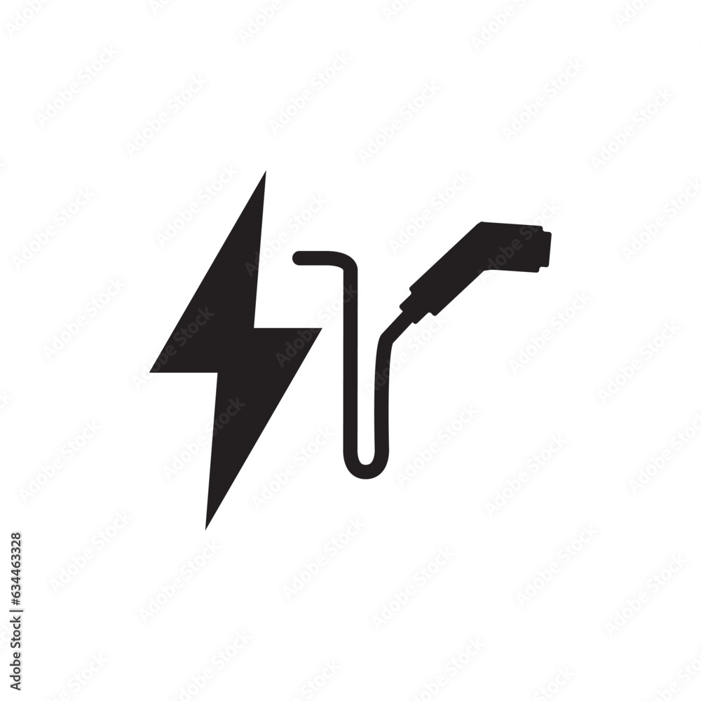Simple icon of EV charging vector, Car plugged to charge, Includes such ...
