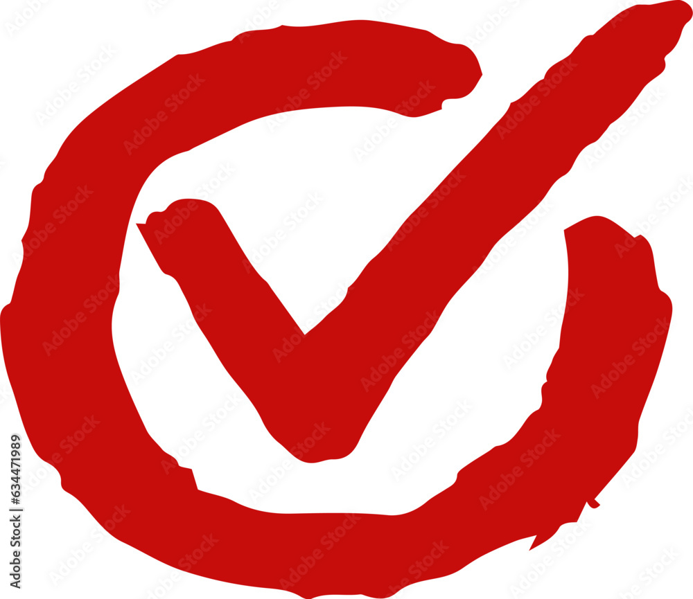 Doodle check mark. Yes icon. Red checkmark in box. Choice tick. Circle ...