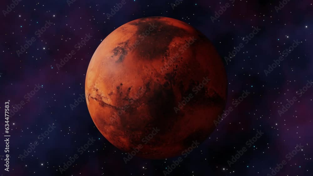 Planet Mars view from outer space and twinkling stars in the Milky Way ...