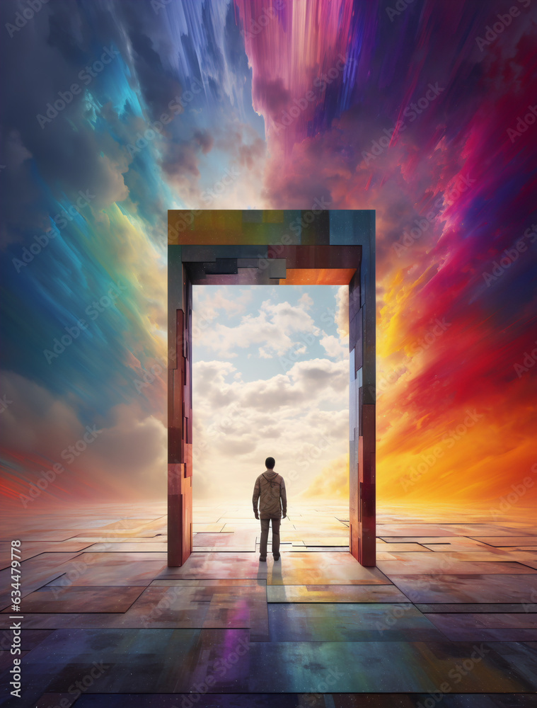 AI-generated illustration of a man walking through the open door of ...