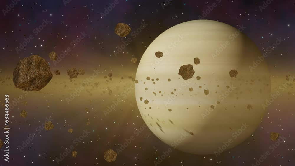 Planet Saturn with asteroid rings view from outer space the Milky Way ...