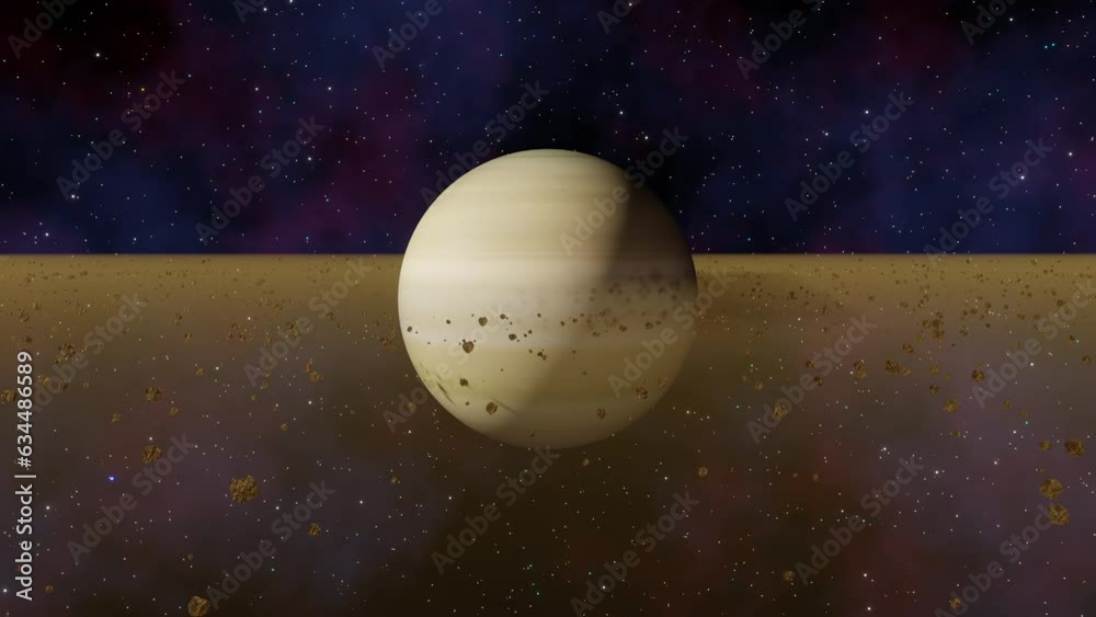Planet Saturn with asteroid rings view from outer space the Milky Way ...