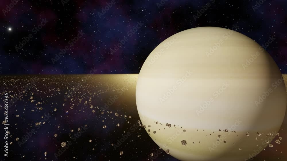 Planet Saturn with asteroid rings view from outer space the Milky Way ...