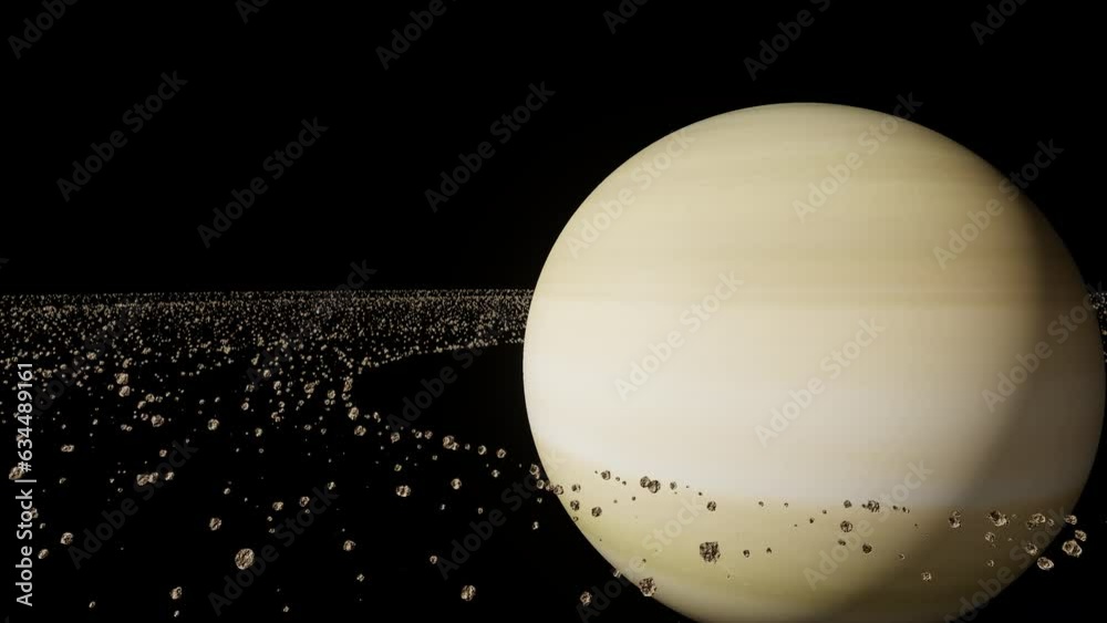 Planet Saturn with asteroid rings with alpha channel overlay view from outer space 3d render ...