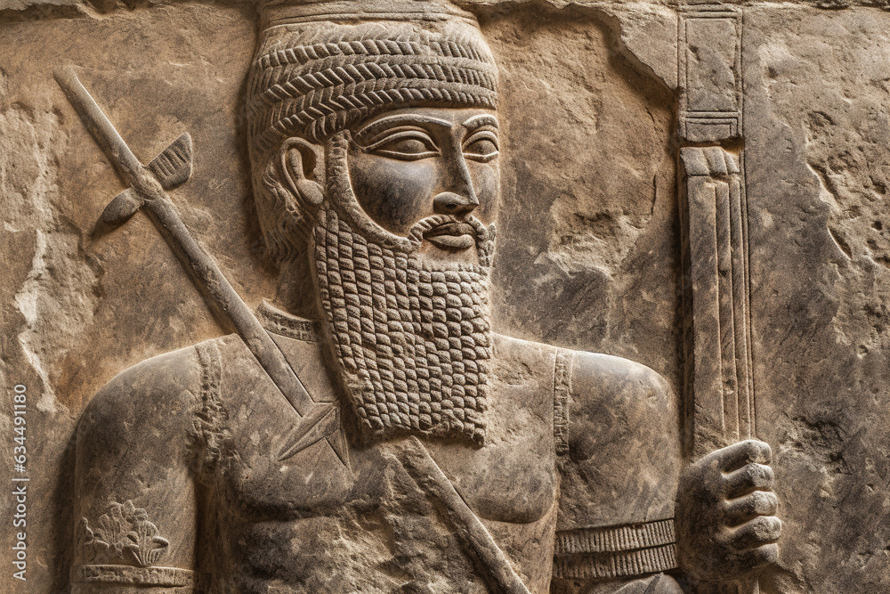 Sumerian wall relief, old carving panel from Middle East, Babylon ...