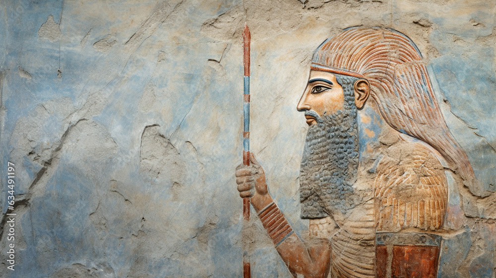 Sumerian wall fresco, old painting from Middle East, Babylon culture ...