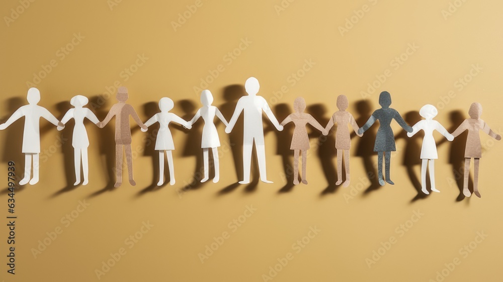 A chain of paper dolls holding hands, illustrating the idea of ...