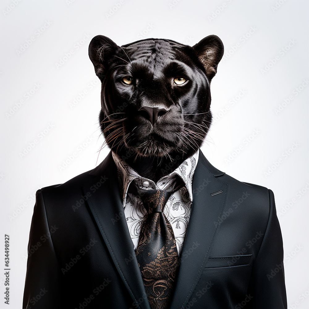 Black Panther wearing a suit isolated on white background ...