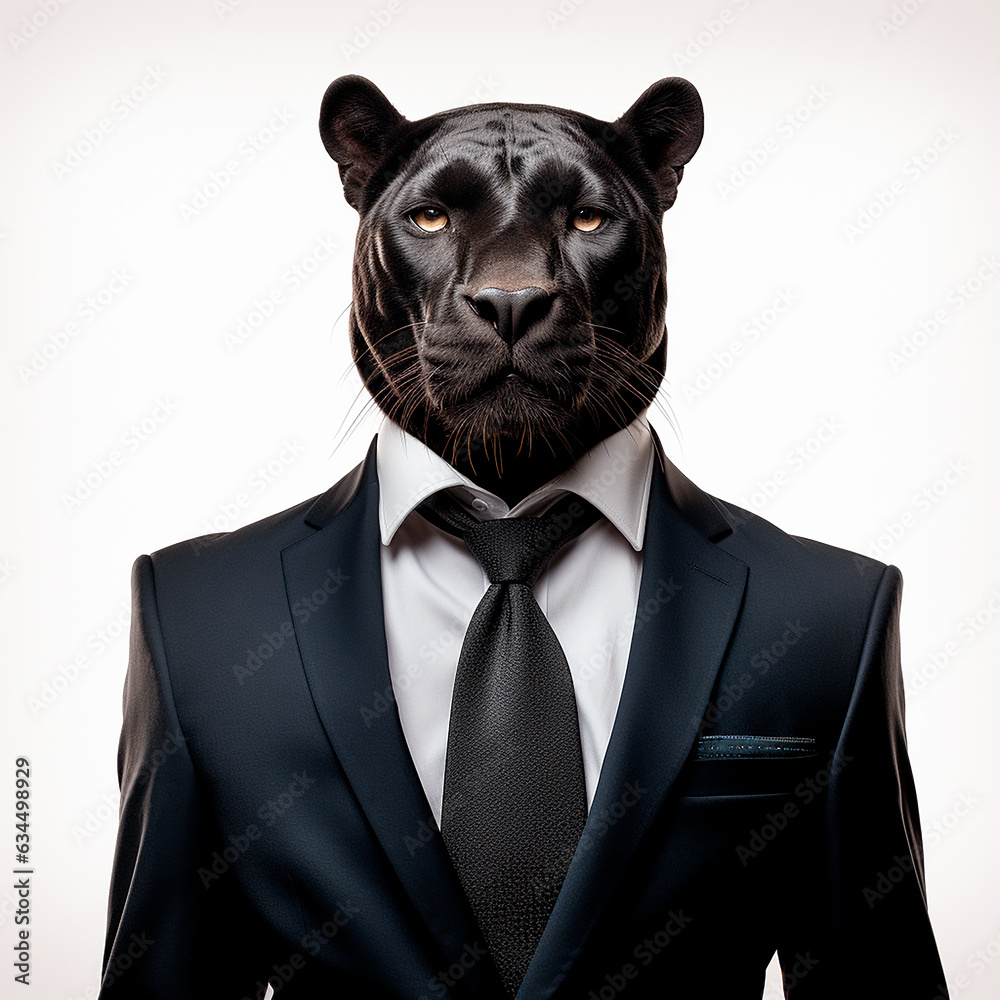 Black Panther wearing a suit isolated on white background ...
