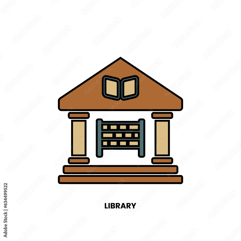 Library building icon in lineal color style. Design element of ...