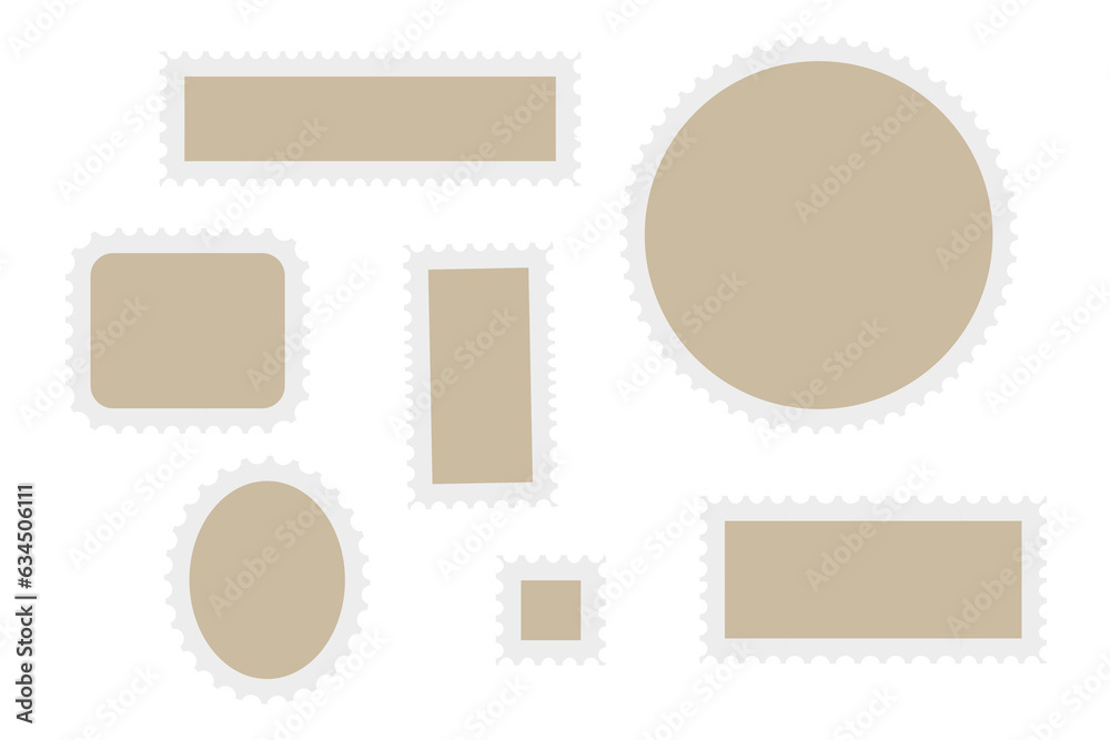 Postage stamp frames set. Blank vintage postage stamps with perforated ...