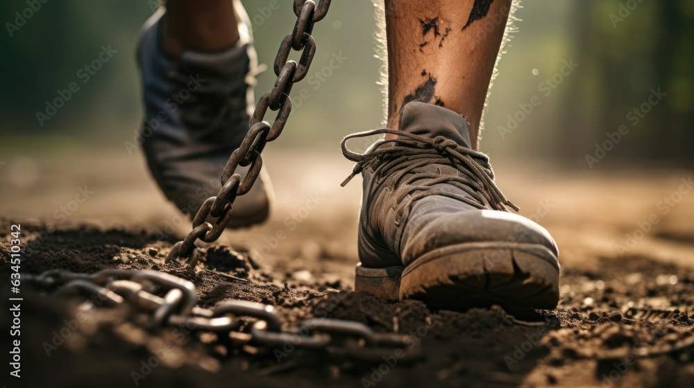Walking Through Constraint: A Gritty Close-Up of Feet in Chains, An ...