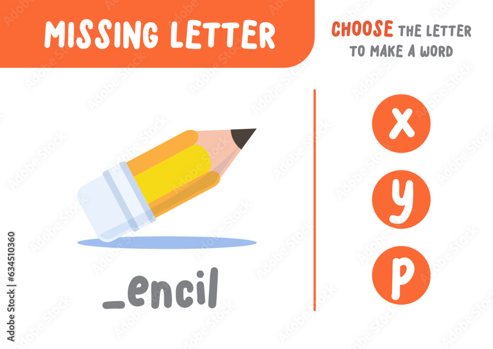 Missing letter (pencil), the alphabet letter vocabulary game for kid ...