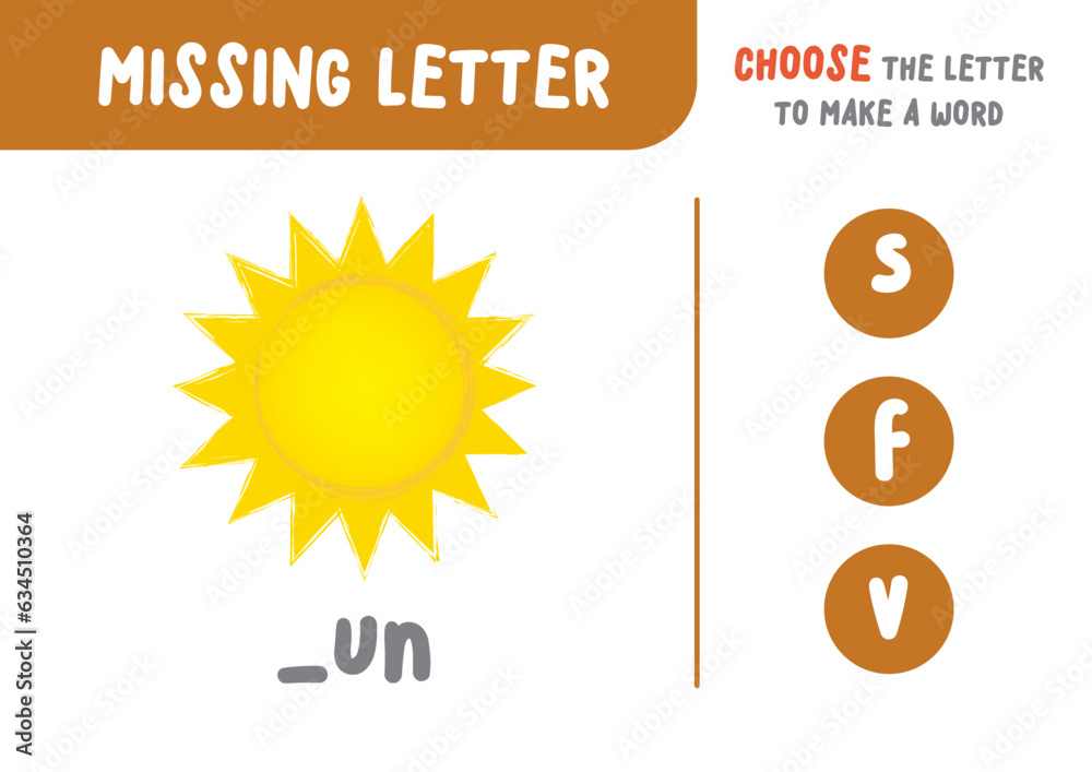 Missing letter (sun), the alphabet letter vocabulary game for kid ...
