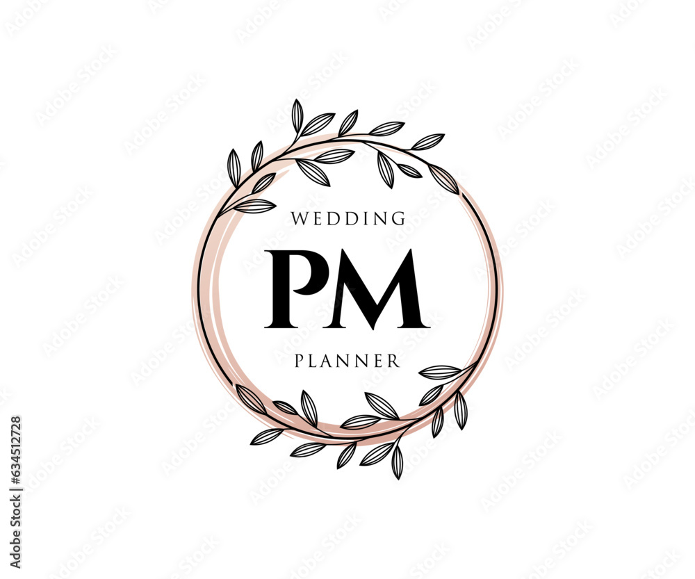 PM Initials letter Wedding monogram logos collection, hand drawn modern ...