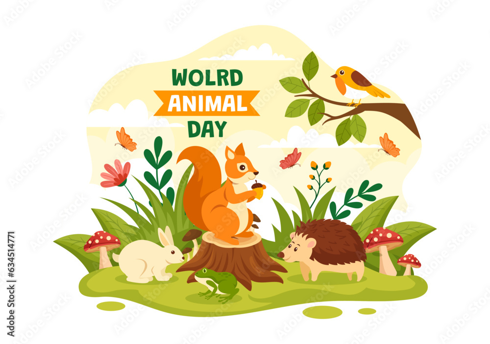 World Animal Day Vector Illustration with Various Animals or Wildlife ...
