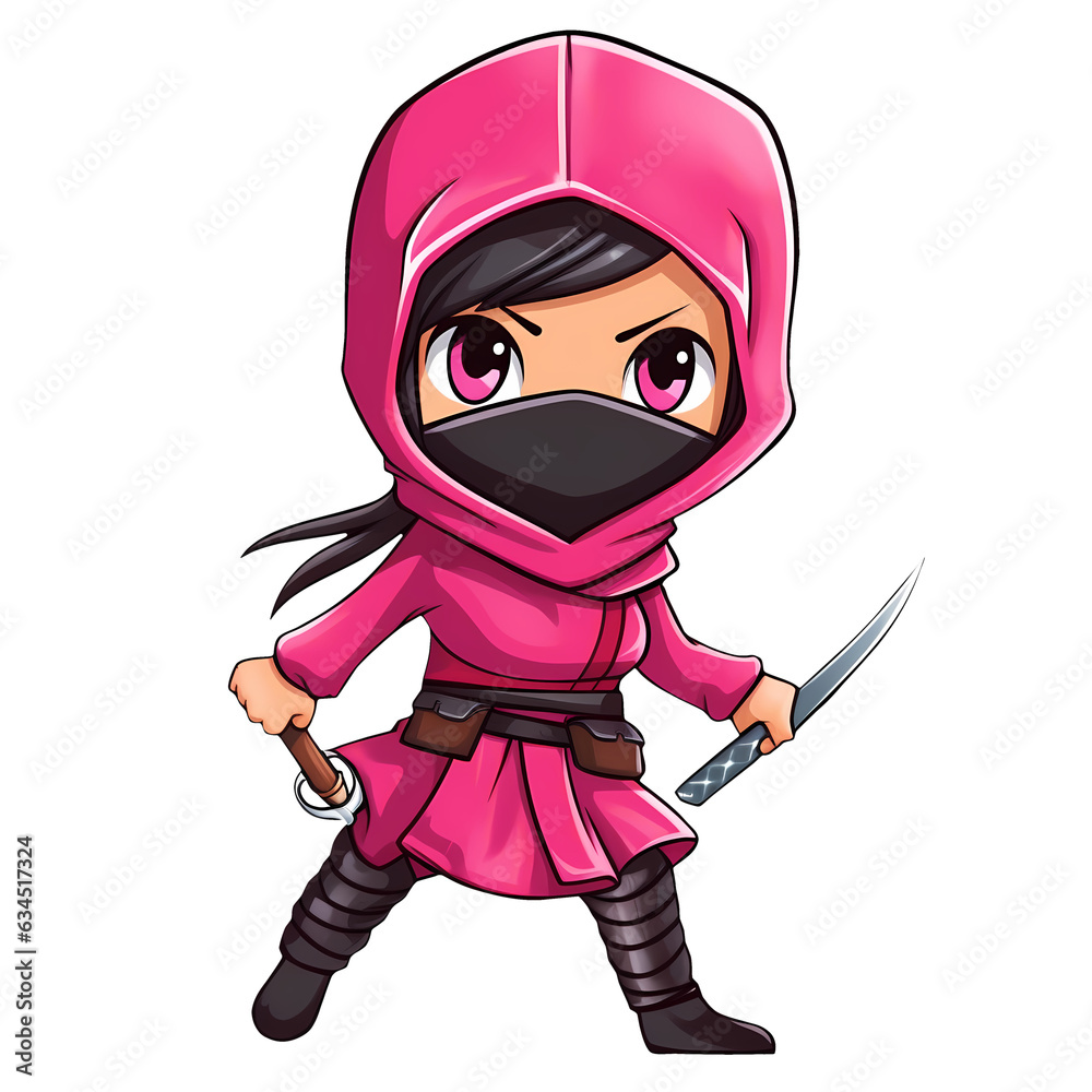 Cute Ninja Girl Clipart Illustration Stock Illustration | Adobe Stock