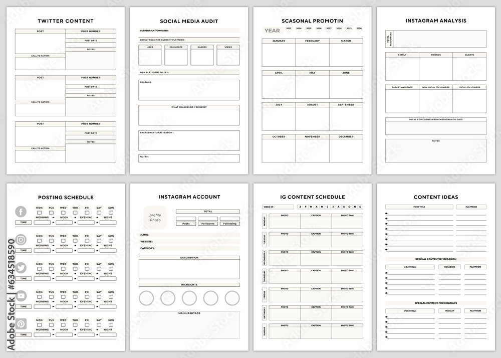 Minimalist planner pages templates. twitter content, Social Media Audit ...