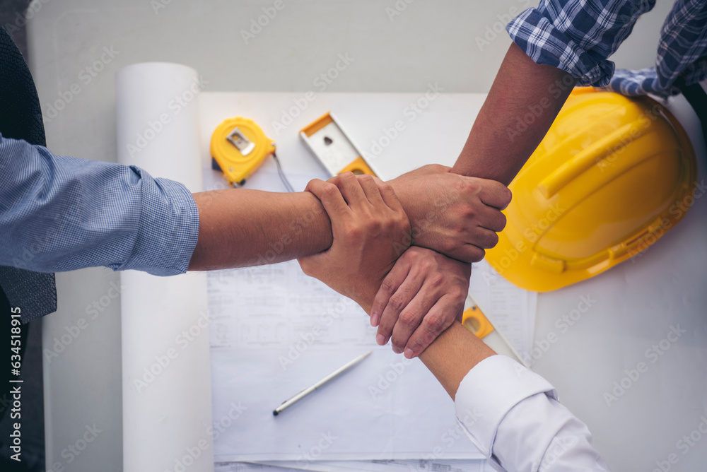 Group of multiracial people Teamwork meeting join hands Engineer ...
