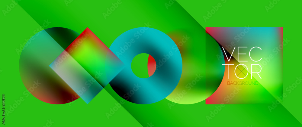 Squares and circles design. Fluid color gradients with metallic effects ...