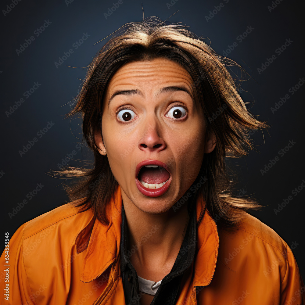 A comically exaggerated Native American woman in her 40s with a twisted ...