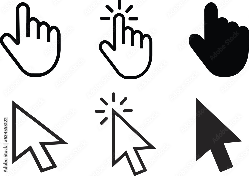 Computer mouse click cursor gray arrow icons set and loading icons ...