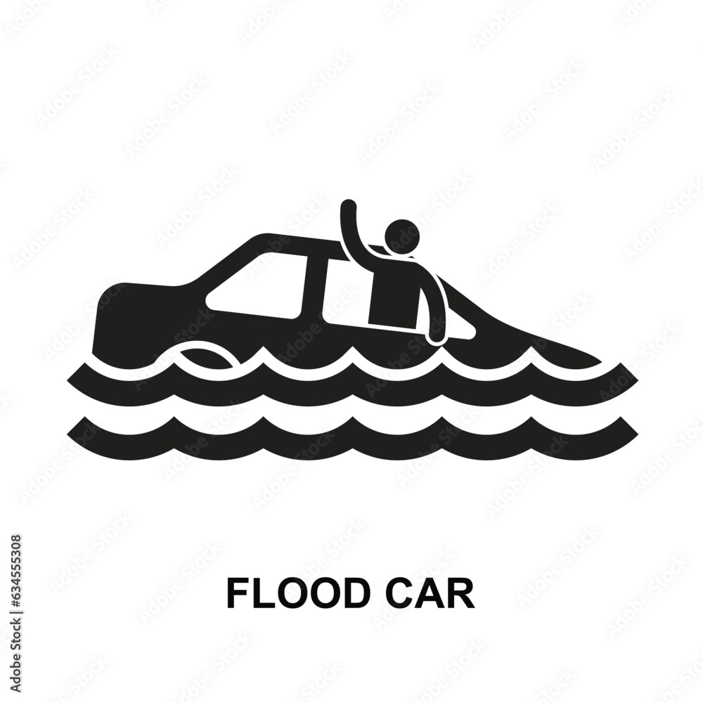 Flood car icon. Flooded road isolated on background vector illustration ...