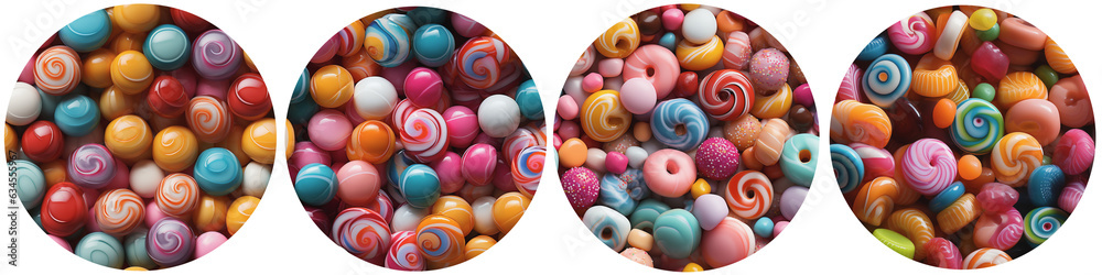 Tasty colorful hard candies cut out in a circle on a transparent ...