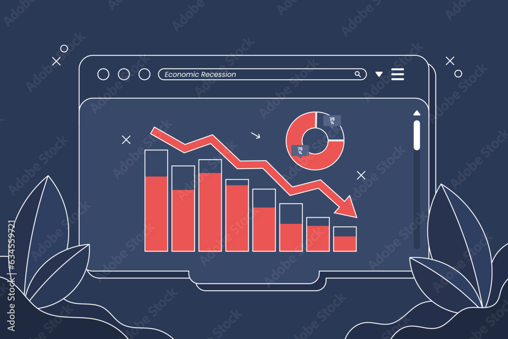 Graph fall down vector illustration, stock market with graph stock down ...