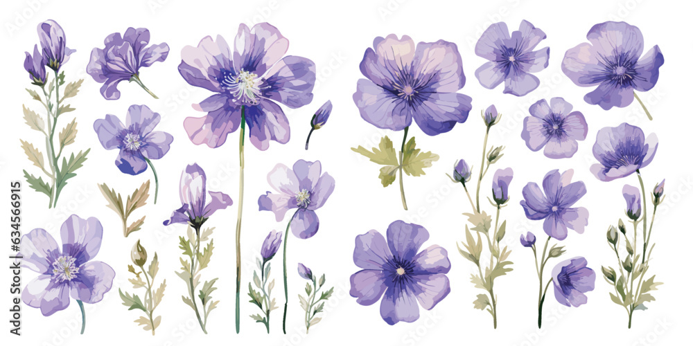 watercolor purple flower clipart for graphic resources Stock Vector ...