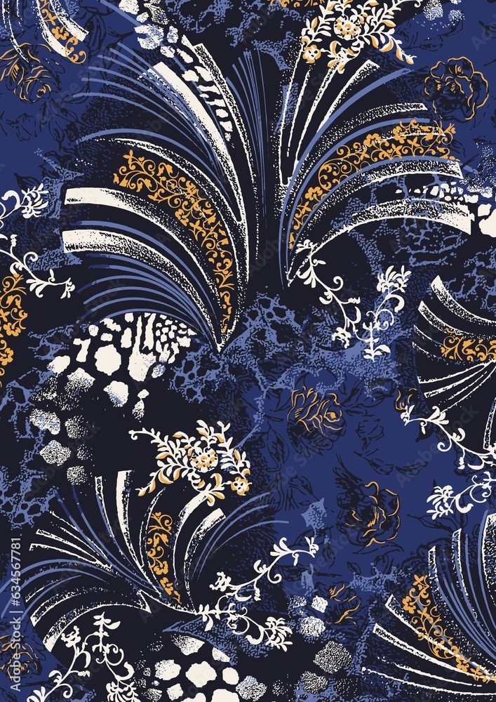 allover pattern digtal design textile print. floral motive tye and dye ...